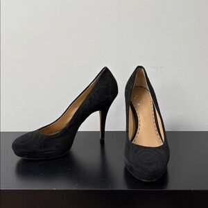 Coach | Shoes | Coach Brigett Suede Logo Stitched Platform Pumps Heels ...